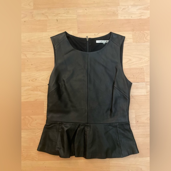 Trina Turk | Tops | Trina Turk Black Leather Peplum Sleeveless Top Size ...